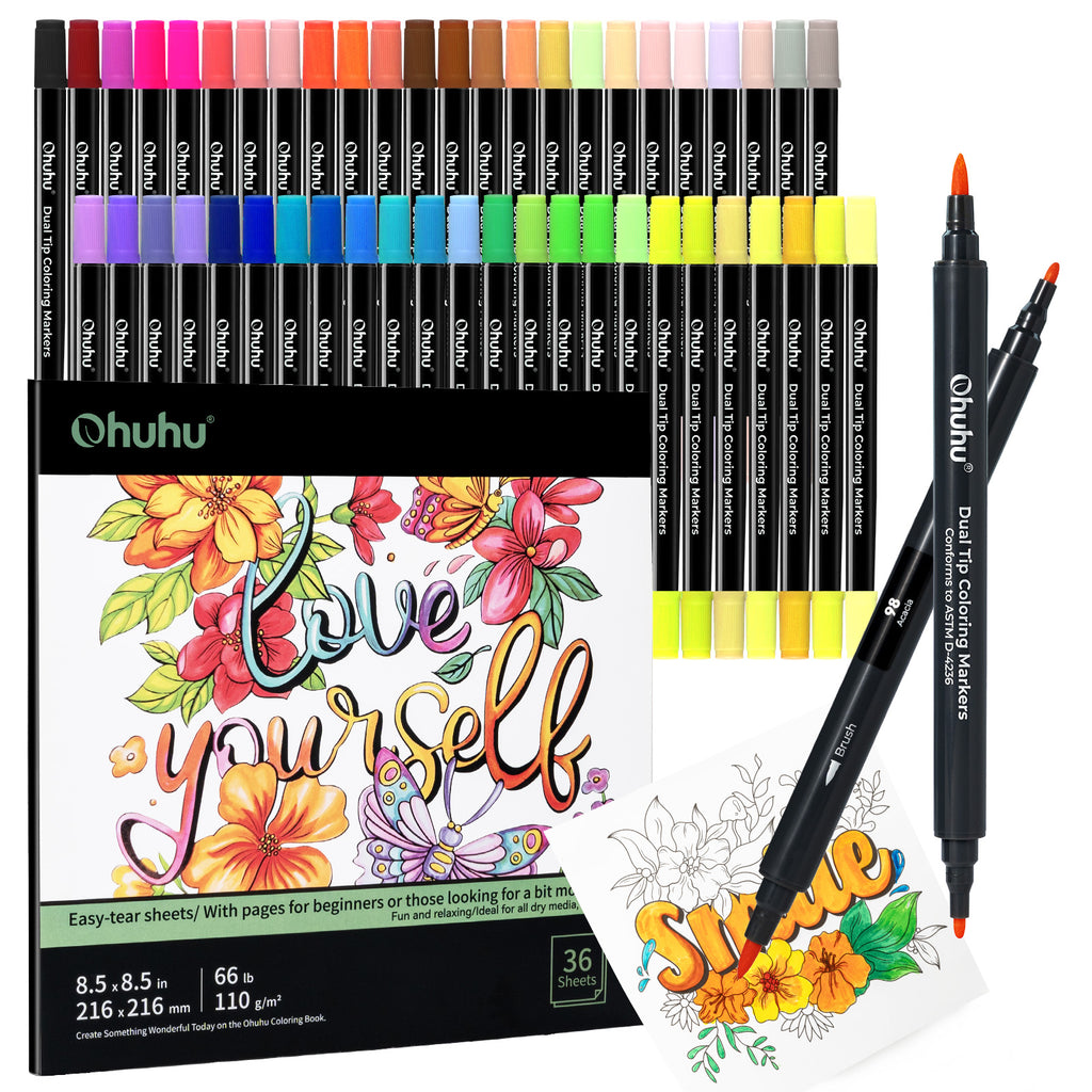 Ohuhu Water Based Brush & Fine Tips Art Markers with Bleed-Proof Color